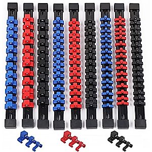HORUSDY 9PC ABS Socket Organizer, 1/4-Inch x 38 Clips, 3/8-Inch x 45 Clips, 1/2-Inch x 36 Clips, Premium Quality Socket Holders