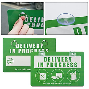 Motain Delivery In Progress Sigh For Delivery Driver Temporary Parking, 2 Pack 6 * 9" PVC Panel Sign With Suction Cup (Green)
