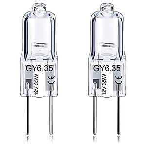 GY6.35 Light Bulbs, 12V 35W Crystal Clear Halogen Bulb 2 Pin, T4 JC Bi-Pin Base G6.35 Capsule Bulb, Dimmable, 2700K Warm White, 2 Prong Light Bulb for Pendant Light, Microwave Oven, Table Lamp, 2Pcs