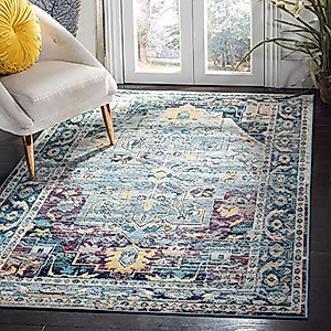SAFAVIEH Crystal Collection 8' x 10' Teal / Purple CRS503D Boho Chic Oriental Medallion Distressed Non-Shedding Living Room Bedroom Dining Home Office Area Rug