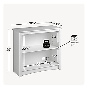 Prepac Sonoma 2-Tier Bookcase 29"H with 1 Adjustable Shelf, White Storage Cabinet, Modern Display Cabinet, Bookshelf with Storage Shelves for Home Office, Living Room, Bedroom Organizer