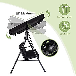 Funny Sunny 3 Seat Porch Swing Chair with Canopy - Outdoor Patio Swings with Adjustable Canopy and Removable Cushion, Durable Steel Frame Swing Best for Patio, Garden, Yard, Black