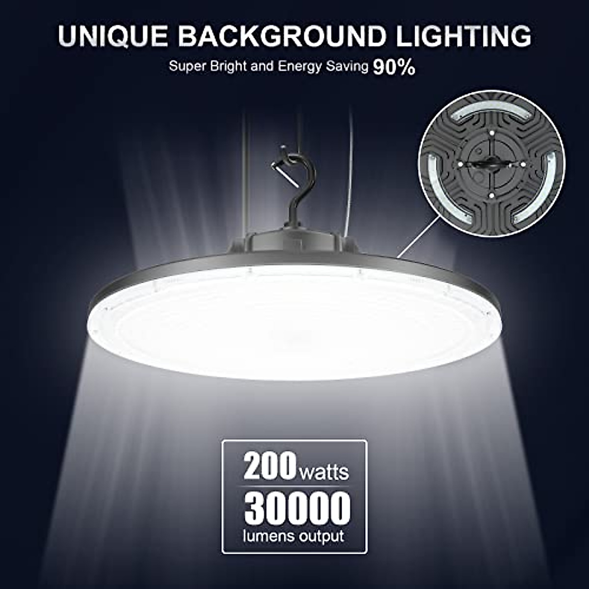 200W UFO LED High Bay Light 800W MH/HPS Equivalent 30,000lm 5000K Dimmable High Bay LED Shop Light (Dimmer Remote Controller Included) UL DLC Approved Warehouse Lights 5' Cable AC 100-277V