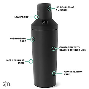 Simple Modern Cocktail Shaker Gift Set with Jigger Lid | Insulated Boston Martini Mixer Stainless Steel Christmas Gifts for Men Women | Compatible with Classic Tumbler Collection | Midnight Black