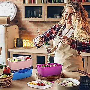 Caperci Salad Lunch Container with 68 oz Salad Bowl - Large Adult Bento Lunch Box, 5-Compartment Bento-Style Tray for Toppings, 2pcs 3-oz Sauce Cups for Dressings, Stackable, BPA-Free (Blue)