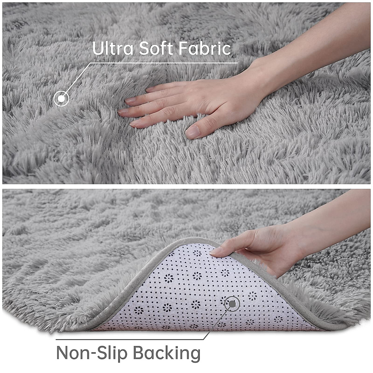 Toneed Fluffy Runner Rug for Bedroom Living Room, 2 x 6 Feet Gray Shaggy Rug Super Soft Modern Indoor Area Rug Fuzzy Plush Carpet for Dorm Nursery Kids Room Home Decorative