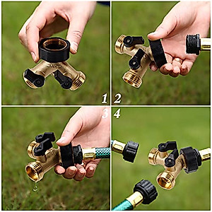 Biswing 2 Pack Garden Hose Splitter 2 Way, Heavy Duty Brass Connector Tap Splitter, Y Splitter 2 Valves with 4 Extra Rubber Washers