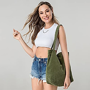 YINUO Women’s Corduroy Tote Bag, Casual Handbags Big Capacity Shoulder Shopping Bag with 2 Pockets