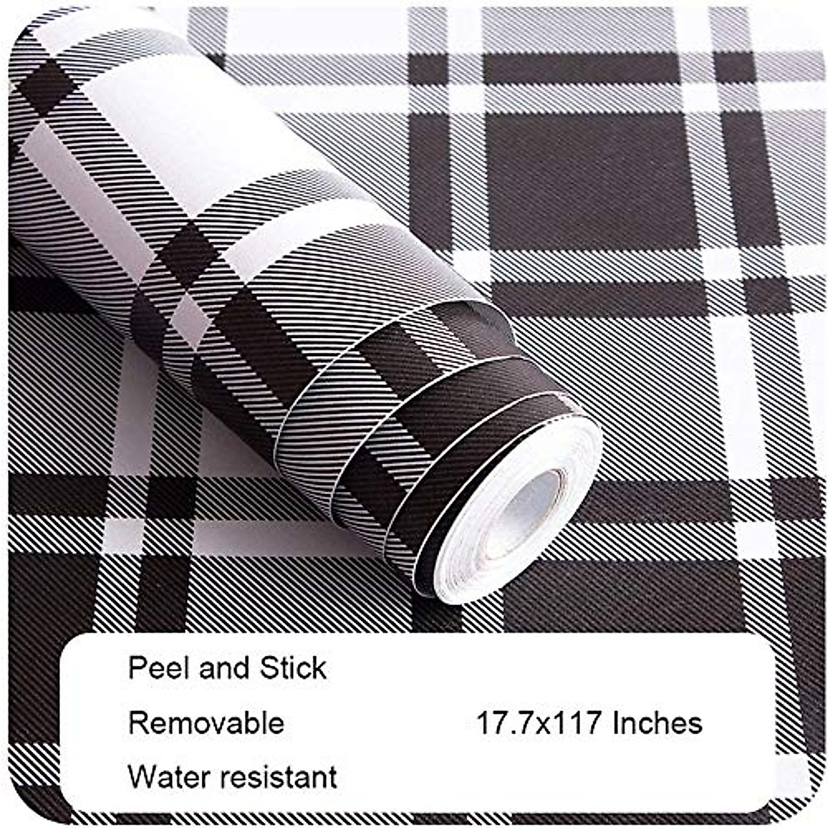 Taogift Self Adhesive Vinyl Black and White Plaid Shelf Drawer Liner Contact Paper Wallpaper for Cabinets Shelves Dresser Drawer Furniture Walls Crafts Decal Removable 17.7x98 Inches