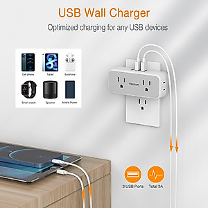 Surge Protector Outlet Extender, TESSAN Multi Plug Outlet Splitter with 4 Electrical Outlets 3 USB Ports, Multiple Plug Mini Wall Expander for Home Office Dorm Room Essentials