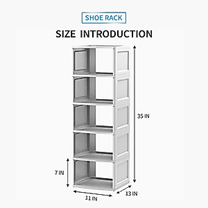 KOUPA 6-Tier Shoe Rack Storage Organizer，Stackable and Adjustable Multi-Function shoe boxes，Space Saving Shoe Shelf Bins ,Extra Large Capacity, Shoe Cubby（Grey）