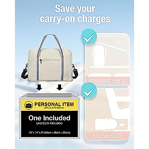 For Spirit Airlines Personal Item Bag 18x14x8 BAGSMART Foldable Travel Duffel Bag Tote Weekend Overnight Bag Carry on Luggage for Women and Men(Beige)