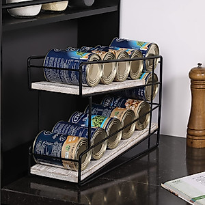 MyGift 2-Tier Rustic Whitewashed Wood and Black Metal Wire Pantry Canned Food Dispenser Storage Organizer Rack