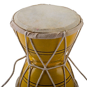 Handmade Wooden & Leather Classical Indian Folk Dumroo Damroo Damaru Hand Drum Set Percussion Decorative Collectible Showpiece World Musical Instruments (Yellow)