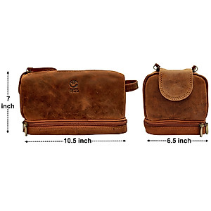 RUSTIC TOWN Genuine Leather Travel Toiletry Bag - Dopp Kit Organizer (Brown)