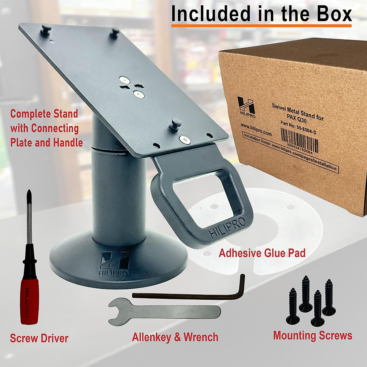 HILIPRO Swivel Point of Sale Stand for Pax A30 Credit Card Terminal - Complete POS and Contactless Payment kit