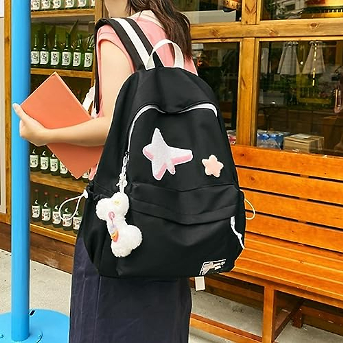 Verdancy Kawaii Backpack for School College Teens Students Travel Aesthetic Bookbag Cute Schoolbag Casual Daypack (Black)