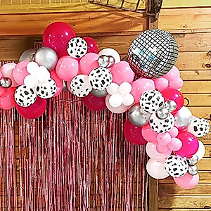 Cowgirl Pink Balloons Arch Garland Kit, Hot Pink Silver Cow Print Farm Animal Balloons for Bachelorette Party, 80s 90s Disco Party Birthday Baby Shower Bridal Shower Wedding Supplies (Hot pink silver)