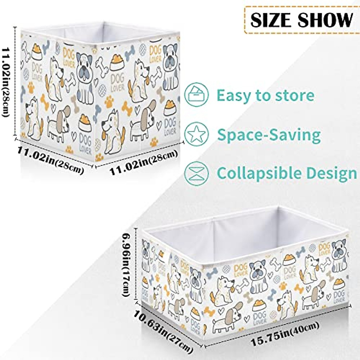 visesunny Closet Baskets Funny Dog Storage Bins Fabric Baskets for Organizing Shelves Foldable Storage Cube Bins for Clothes, Toys, Baby Toiletry, Office Supply