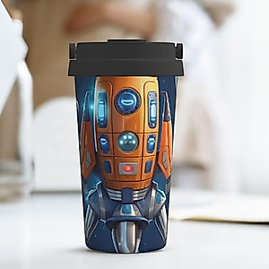GTKSYNVE Reusable Coffee Mug with Lid and Handle, Cartoon Spaceship Rocket Tumbler for Hot & Cold Drinks 16oz Stainless Steel Insulated Coffee Tumblers Double Wall Vacuum Thermal Cup