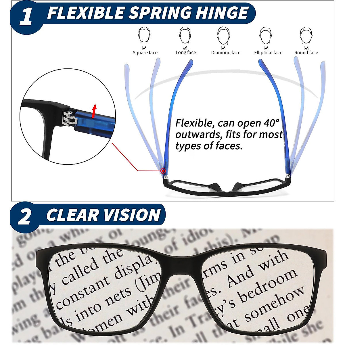 JJWELL 3 Pack Reading Glasses for Men Blue Light Blocking with Spring Hinge, Anti Eyestrain/Dryness/UV Large Wide Square Readers for Men, Two Tone Computer Reader Glasses Eyeglass(1.75 Strength)
