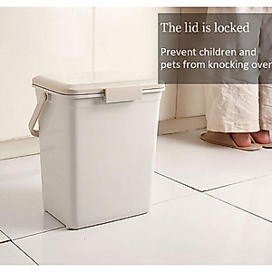 QWEASDF Portable Sealed Trash Can with Lock Cover Handles Deodorant Storage Compartment Pressure Ring Design Plastic Garbage Can for Kitchen and Household Waste Bin,Khaki