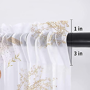 Chiffon Window Valance Kitchen Curtains Fall Thanksgiving Pumpkin White,Rod Pocket Tier Curtain Light Filter Panel,Farmhouse Gold Foil Botanical Windows Valances Drapes for Bedroom,Bathroom 54x18In