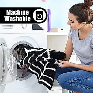 Spider Web Bath Mat, 31×20" Halloween Bath Mat Non-Slip Rugs Spiderweb Rug Machine Washable Goth Bath Mat Area Rugs Gothic Rug for Front Door, Bedroom, Living Home (black)