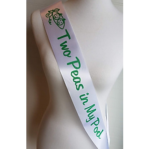 Amy's Bubbling Boutique Twin Baby Shower Sash Two Peas in My Pod for Mom to Be White & Green with Silver Safety Pin