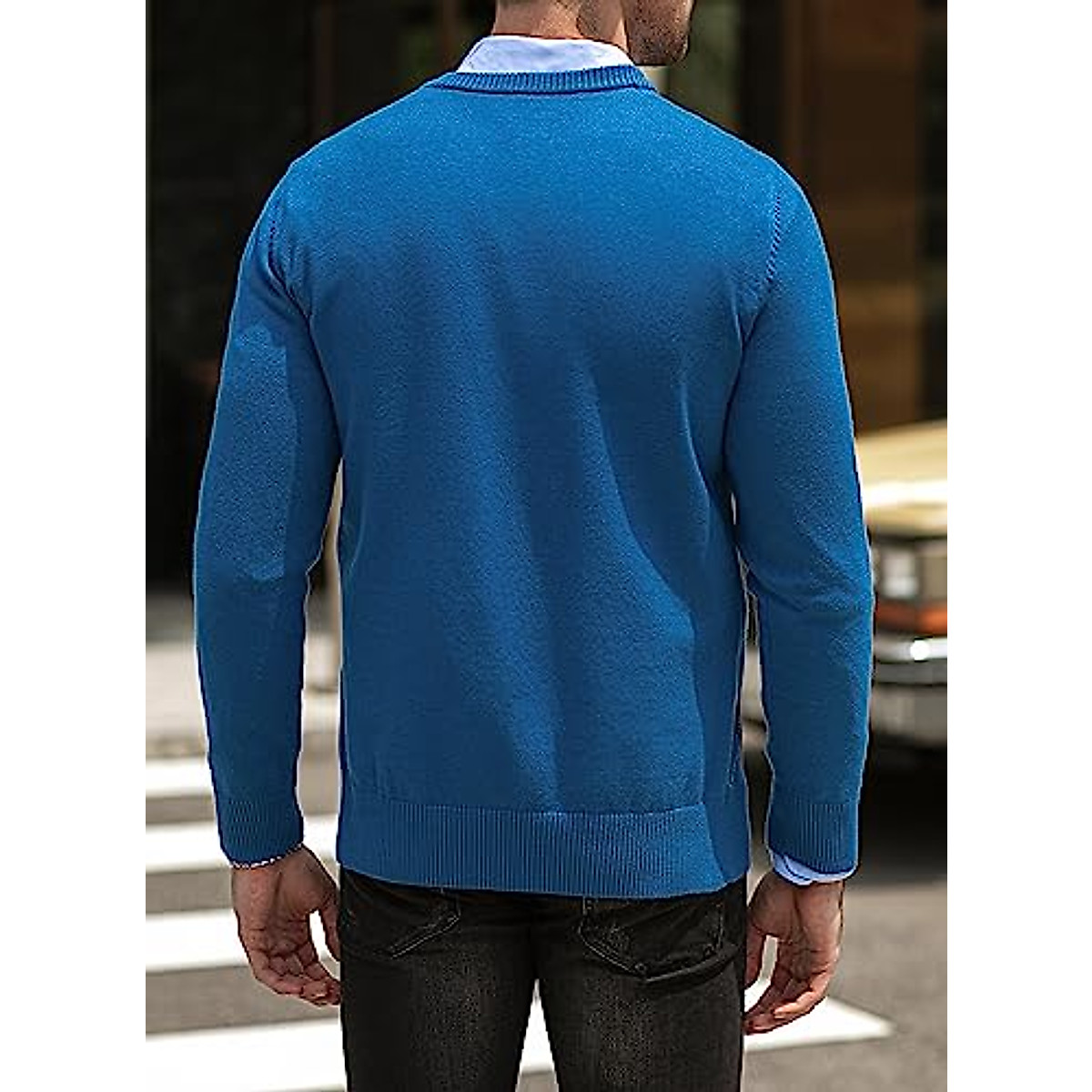 JMIERR Mens Pullover Knitted V Neck Long Sleeve Argyle Sweater, US 43(L), Sky Blue