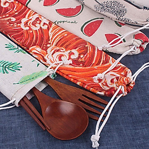 Winterworm Set of 20 Reusable Cutlery Bag Straw Carrying Case 10x2.4 Inch Travel Pouch with Drawstring Linen Straws Knife Fork Spoon Chopsticks Pen Carrying Case Bag