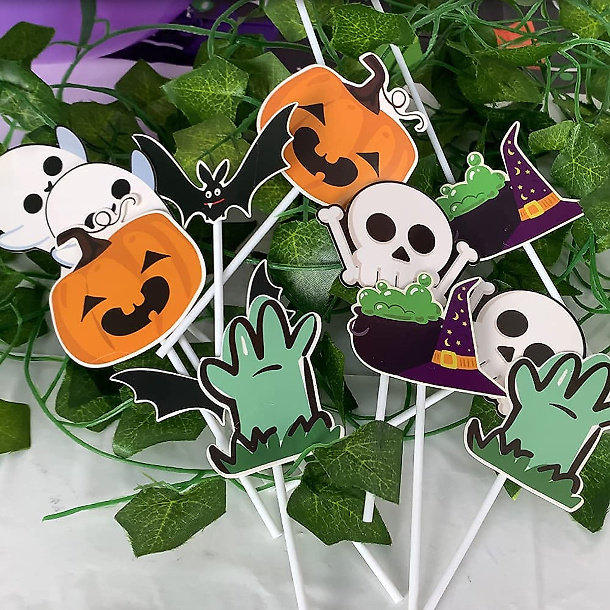Halloween Birthday Party Decorations, Happy Birthday Banner with Pumpkins and Ghost,Colourful Halloween Cartoon Pattern Balloons,Plastic Tablecloth and Halloween Caketopper