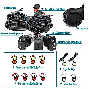 UTV ATV Horn Kit and Turn Signal Kit with Rocker Switch for Polaris RZR Ranger Honda Pioneer SXS Dirt Bike Turbo ​Can-Am Kawasaki Golf Cart Dune Buggy 4x4 Project Motorcycle…
