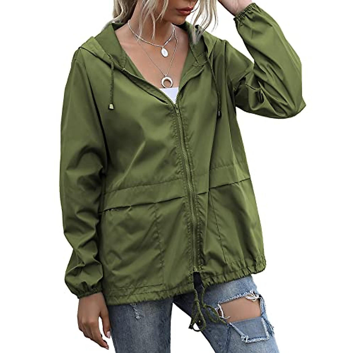 Lightweight Rainwear,Waterproof Active Outdoor Cycling Hiking Rain Jacket Army Green XL