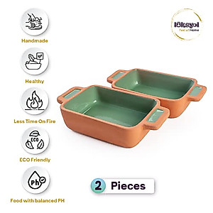LUKSYOL Handmade Terracotta Rectangular Oven Tray - Authentic Mexican Pottery for Tajine, Moroccan, Indian Cooking | Oven-Safe Clay Pan for Baking and Slow-Cooking | Lead-Free and Versatile Clay Cookware