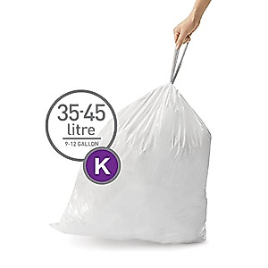 simplehuman Code K Custom Fit Drawstring Trash Bags in Dispenser Packs, 60 Count, 35-45 Liter / 9.2-12 Gallon, White