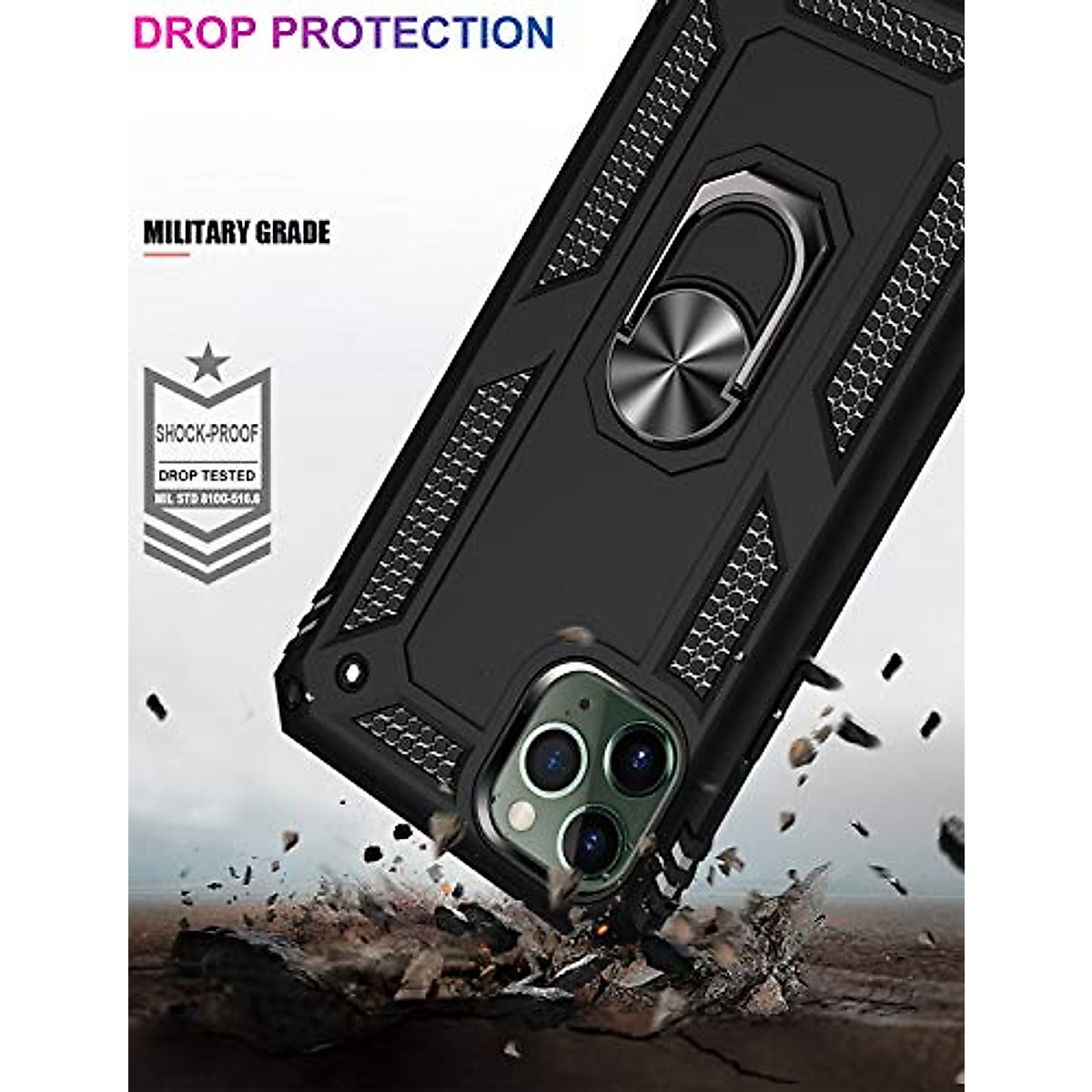 LUMARKE iPhone 11 Pro Case with Tempered Glass Sreen Protector,Pass 16ft Drop Test Military Grade Heavy Duty Cover with Magnetic Kickstand,Protective Phone Case for iPhone 11 Pro 5.8" Black