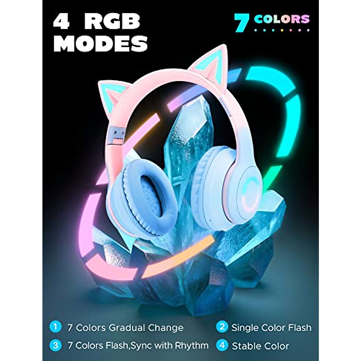 QearFun Cat Ear Kids Bluetooth Headphones for Girls for School, Foldable Wired Gaming Headset with Microphone & 3.5mm Jack, Adjustable Headband Teens Toddlers Wireless Earphones for Tablet/PC Pink