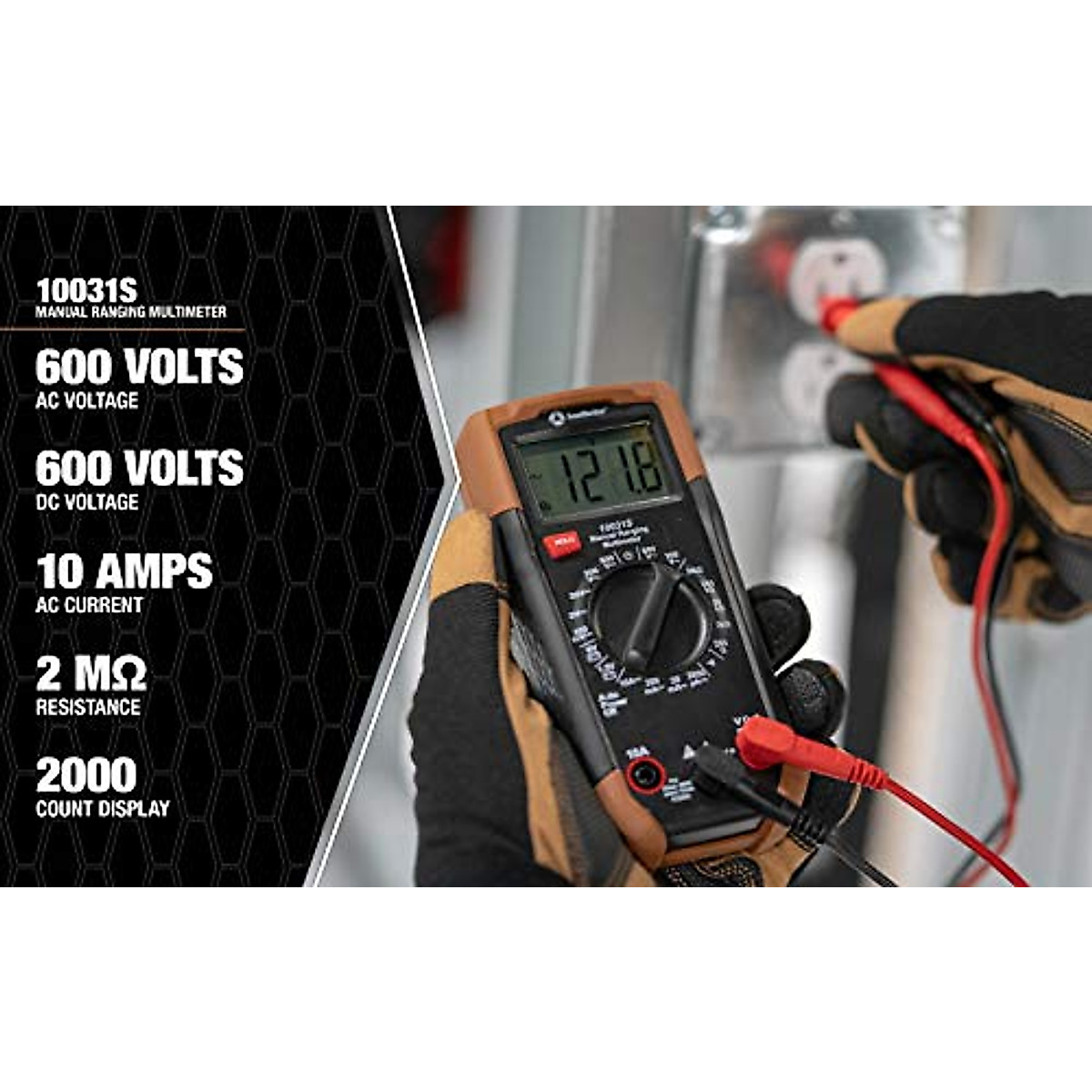 Southwire 10037K Electrical Test Kit with Full-Function Multimeter Non-Contact Voltage Detector and Outlet Tester Includes Test Leads and Batteries,Brown