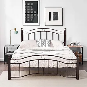 FTOPBTB King Size Metal Platform Bed Frame with Victorian Rustic Style Headboard and Footboard, Ample Under-Bed Storage, Heavy Duty Steel Slat Support, No Box Spring Needed (Black, King)