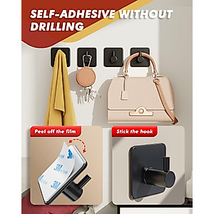 Adhesive Hooks Heavy Duty 22lb(Max) Wall Hooks, 5 Pack Self Adhesive Damage Free Utility Hooks Stainless Steel for Towel Coat Robe, Waterproof Oilproof Rustproof for Bathroom Shower Kitchen Office