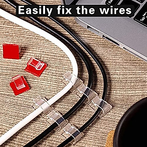 Jossens 0.55" Adhesive Cable Management Clips,50 Pcs Cable Organizers Sticky Wire Clips Cord Holder for TV Ethernet Cable Under Desk Home Office(Clear)