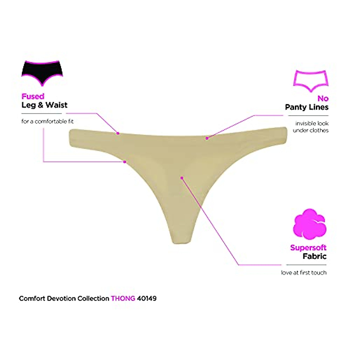 Maidenform womens Comfort Devotion No Pinch Panties, Hipster, Bikini, Available g string and thong panties, - Black W/Body Beige Lining, X-Large US