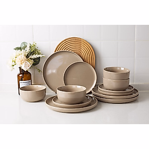 Famiware Milkyway Plates and Bowls Set, 12 Pieces Dinnerware Sets, Dishes Set for 4, Cinnamon Brown
