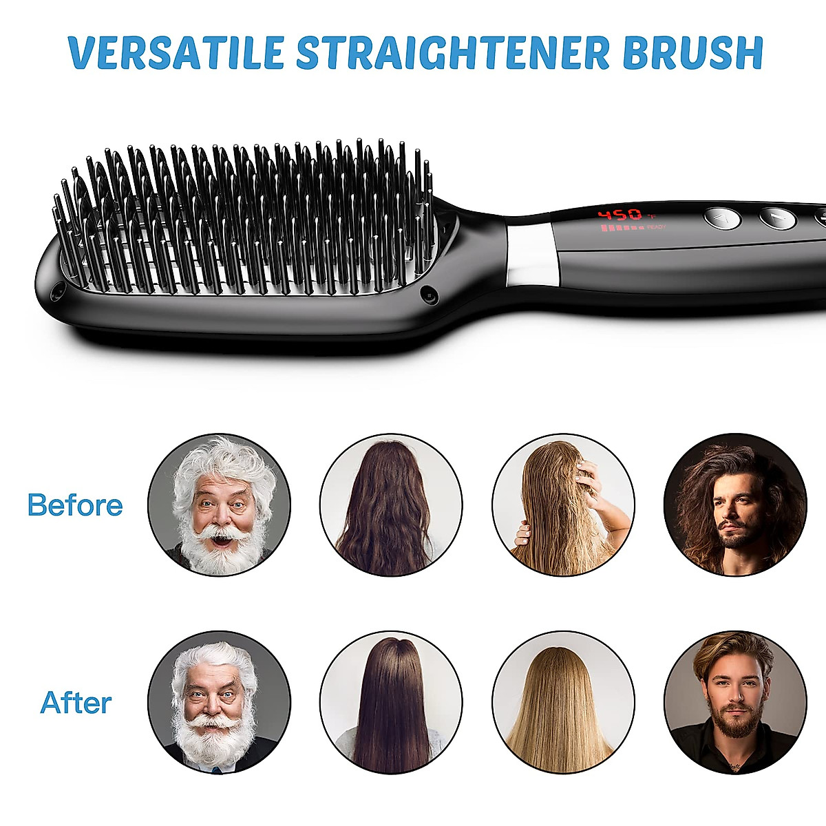 Hair Straightener Brush, Professional Salon Hair Straightening Comb for Women, Negative Ion & 16 Temp Settings & Fast Heating & Anti-Scald Hot Comb for Smooth, Frizz-Free Hair
