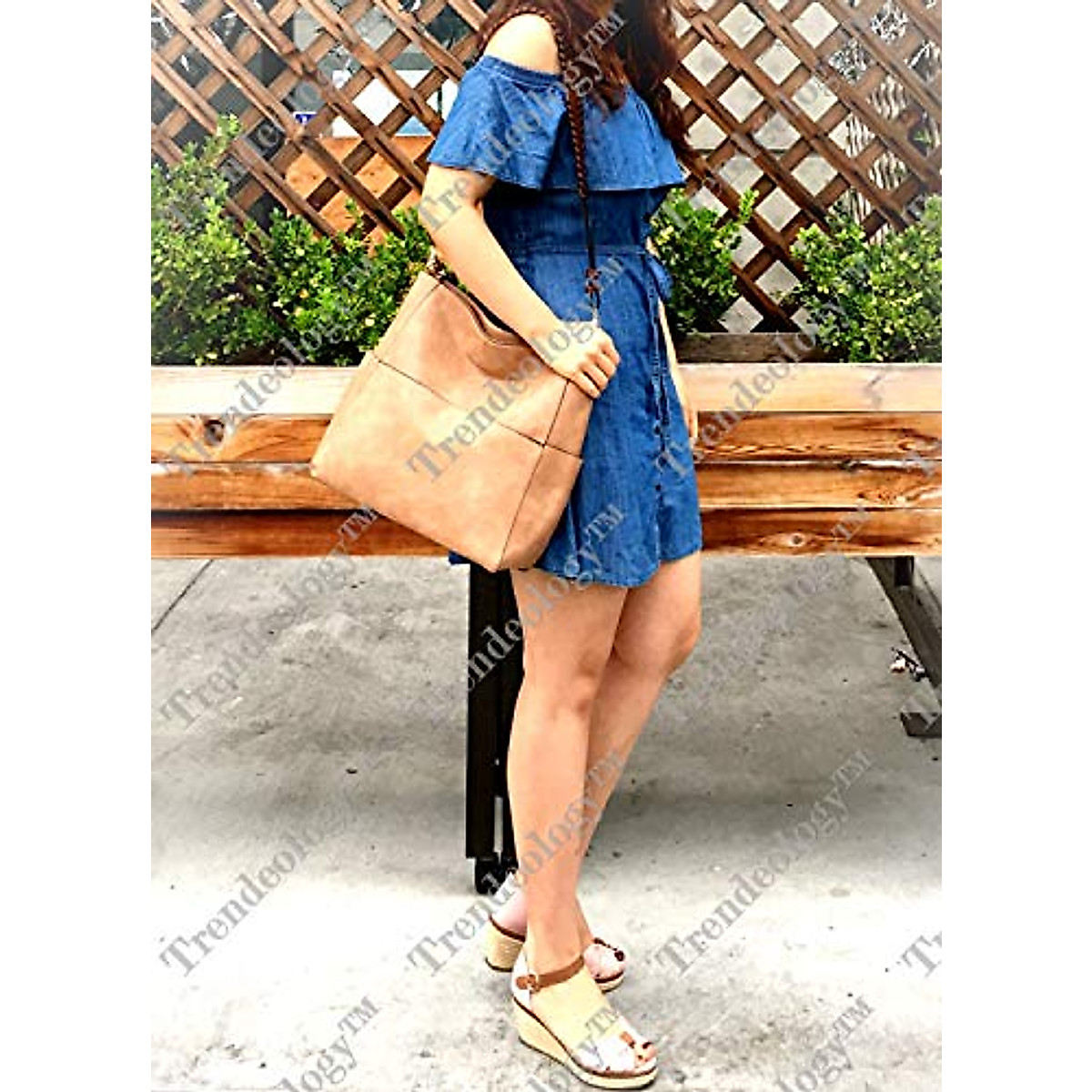 Extra Whipstitched Braid Strap 2 Way Multi Pocket Compartment Vegan Leather Boho Hobo Bag X-LARGE