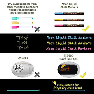 JJPRO Magnetic Chalkboard Monthly Calendar - Reward Chore Chart Blackboard combo set with Neon Bright Liquid Chalk Markers - Bonus Grocery List and Notepad Blackboard for Refrigerator Included