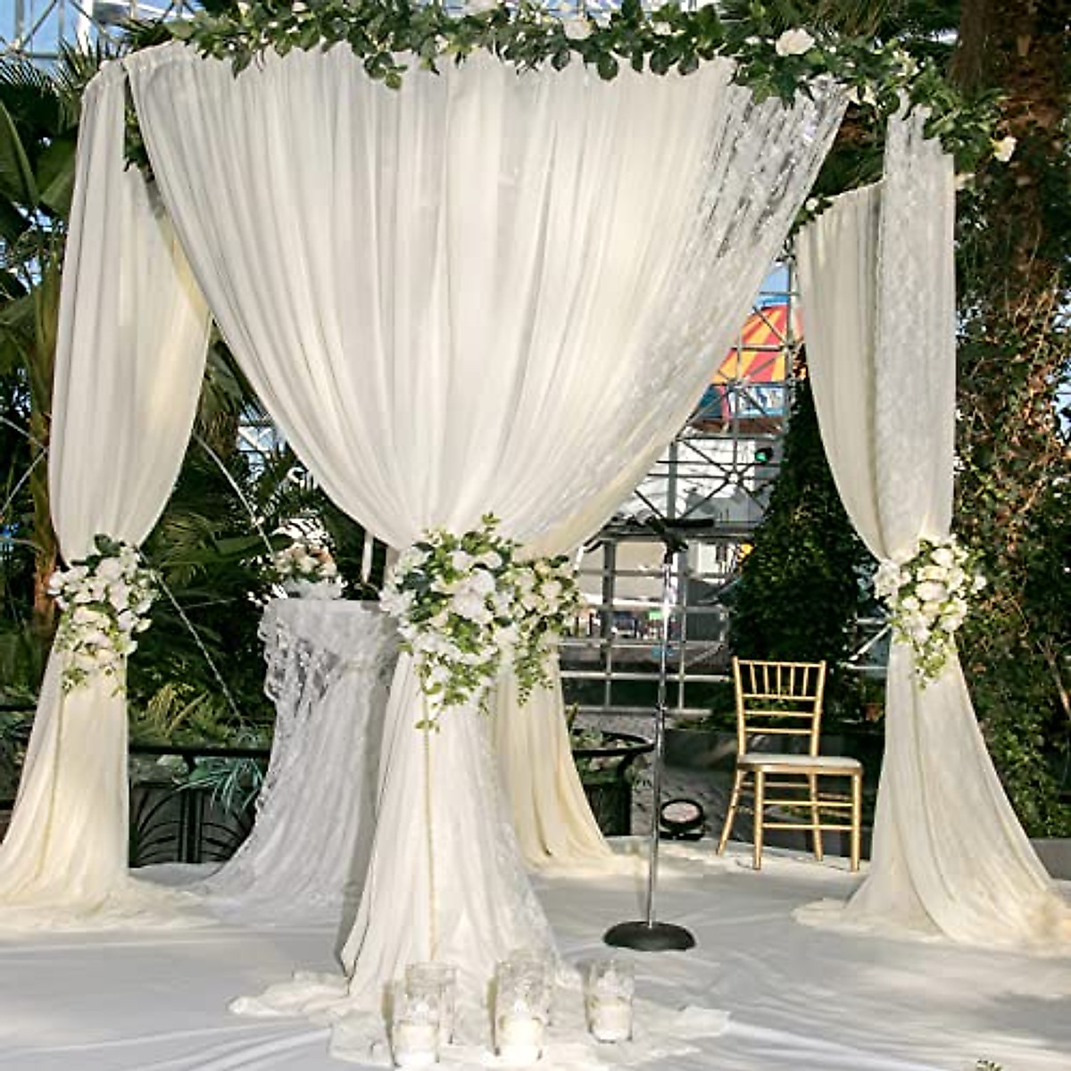 Wish Care Ivory Backdrop Curtain - Elegant 10x10ft Sheer Chiffon Panels
