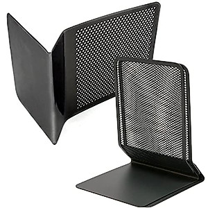 1InTheOffice Bookends for Shelves, Metal Mesh Bookends Heavy Duty, 5.71" Wire Mesh Book Ends, Matte Black, Each, 2 Pairs