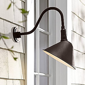 Franklin Iron Works Neihart Rustic Farmhouse Industrial Outdoor Barn Light Fixture Bronze 18 1/4" Curving Gooseneck RLM for Exterior House Porch Patio Outside Deck Garage Yard Front Door Home